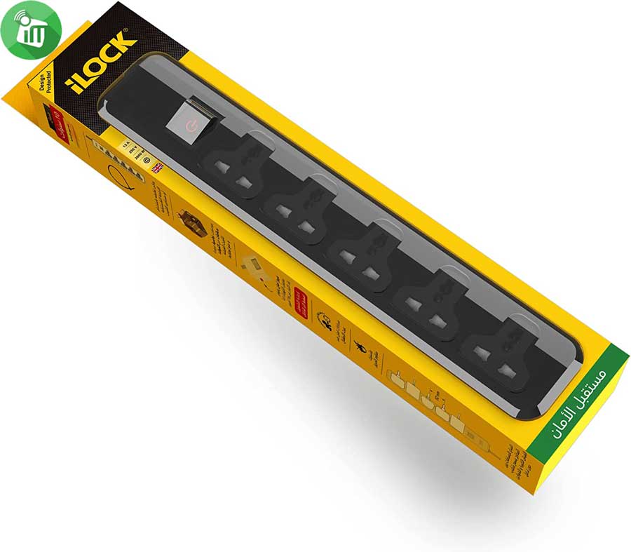 iLock Power Strip 5 Universal Outlets With Overload Switch 3M