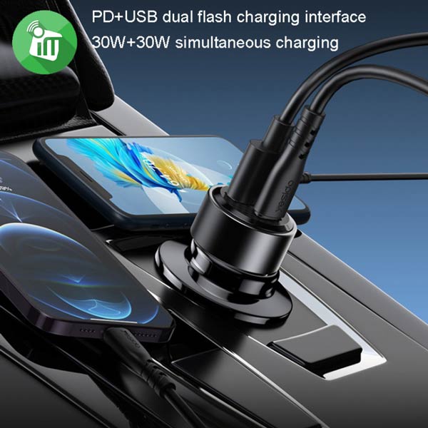 Yesido Y54 60W Super Fast Car Charger and Type-C to Lightning